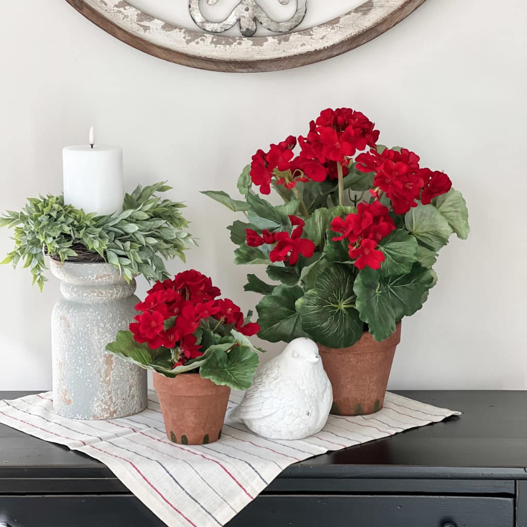 Realistic Large Potted Red Geranium Plant - 16″ T x 5.5″ Diameter