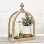 Wooden Lantern Table Sconce with Embossed Details - 21″ x 14″ W x 8″ D