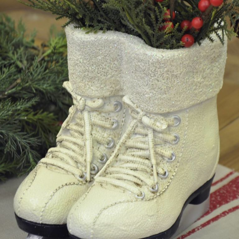 White Pair of Glittering Ice Skates - Piper Classics