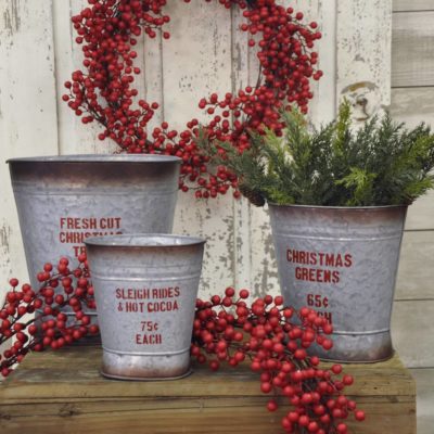 Tall Oval Galvanized Christmas Pails, Set/3 - Piper Classics