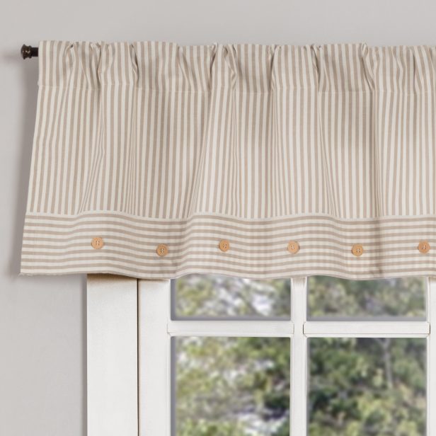 Farmhouse Ticking Taupe Lined Valance 60" - Piper Classics