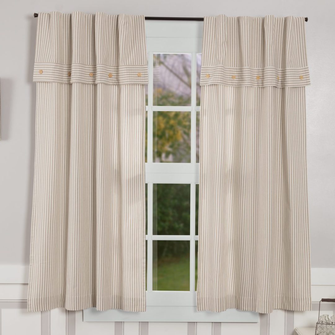 Farmhouse Ticking Taupe Lined Valance Panels - 63" Set/2 - Piper Classics