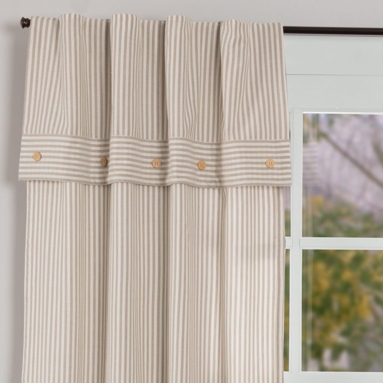 Farmhouse Ticking Taupe Lined Valance Panels - 63" Set/2 - Piper Classics