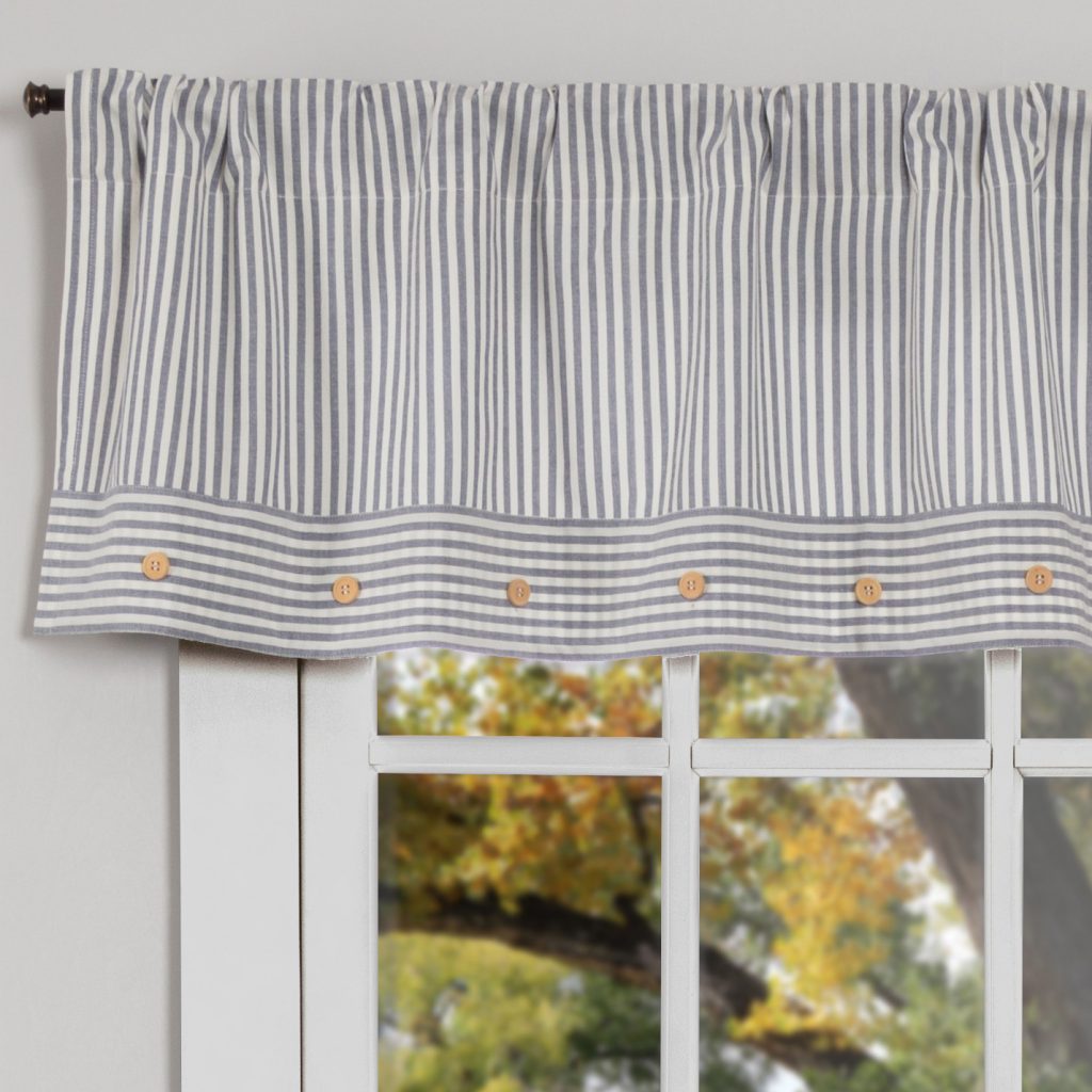 Farmhouse Ticking Blue Lined Valance - 60" | Farmhouse Ticking Blue ...