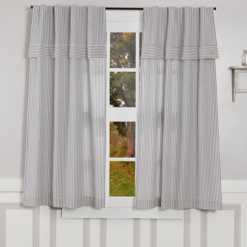 Farmhouse Ticking Blue Lined Valance Panels - 84" Set of 2 | Farmhouse ...