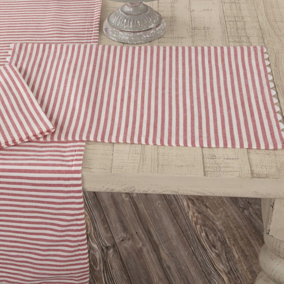 Red & White Ticking Striped Bedding, Curtains, Napkins, & More