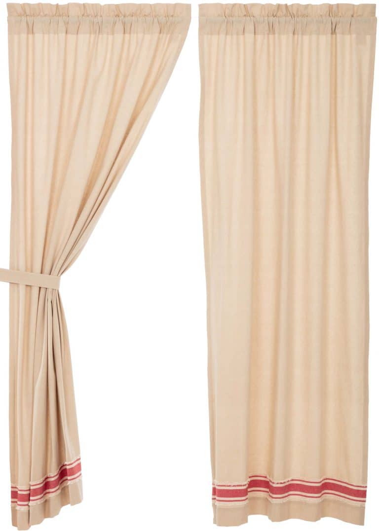 Farmhouse Red Grain Sack Stripe Panels - 84" Set of 2 | Farmhouse Red ...