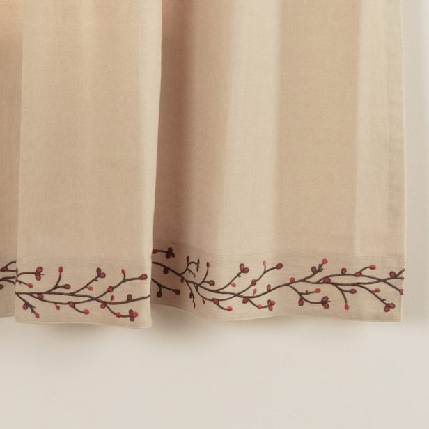 Twig & Berry Vine Embroidered Prairie Curtain - 63" Set/2 - Piper Classics