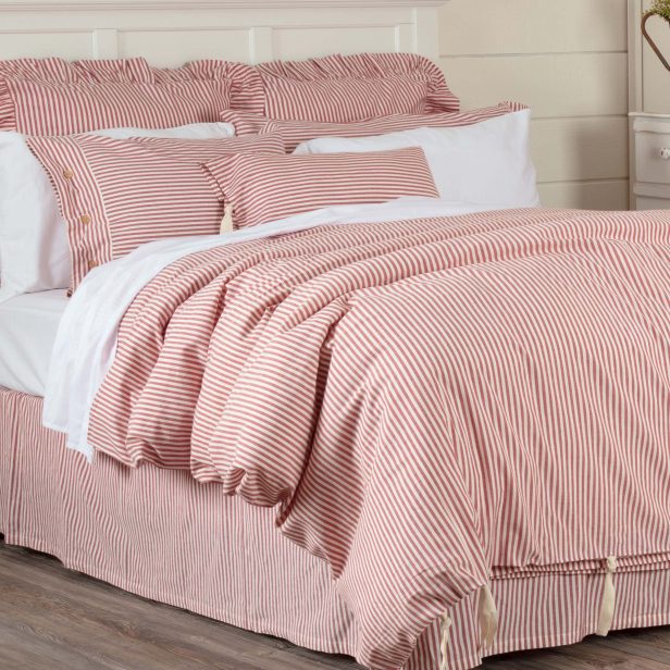 Red & White Ticking Striped Bedding, Curtains, Napkins, & More