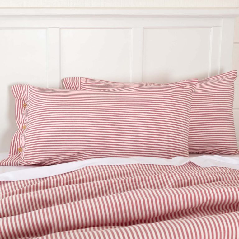 Red & White Ticking Striped Bedding, Curtains, Napkins, & More