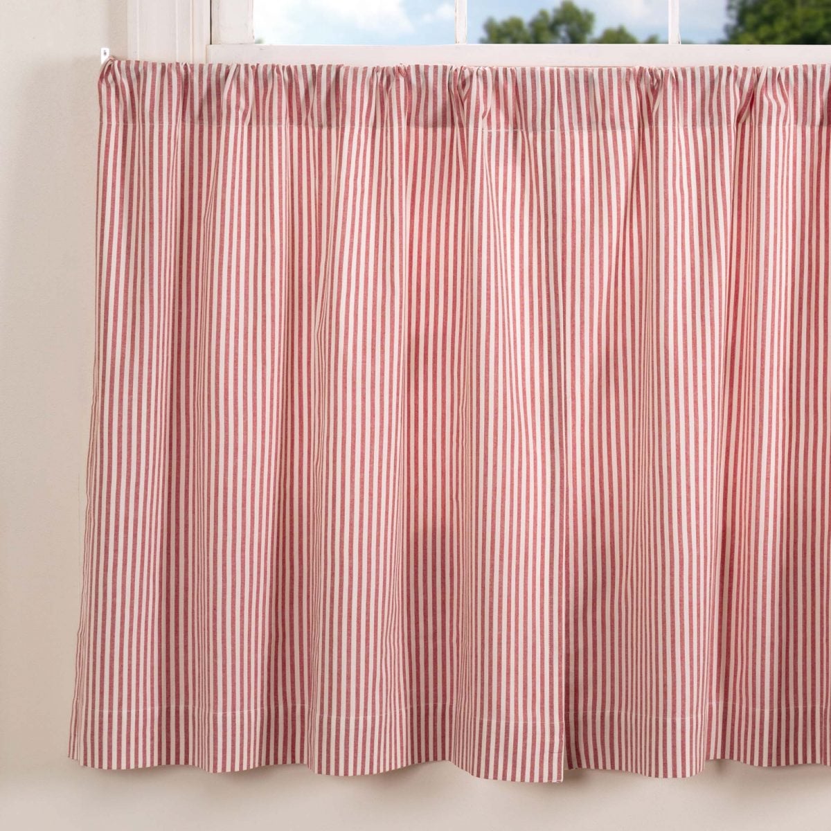 Red & White Ticking Striped Bedding, Curtains, Napkins, & More