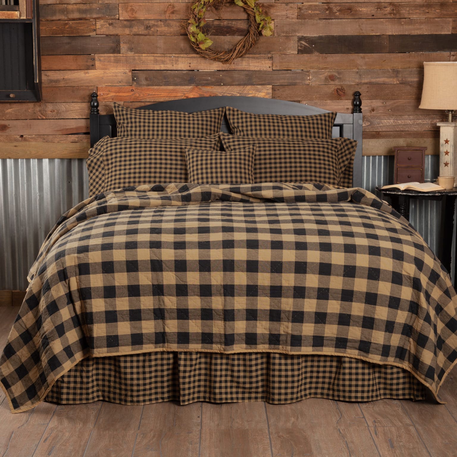 Black Check Quilt Coverlet - King - Piper Classics