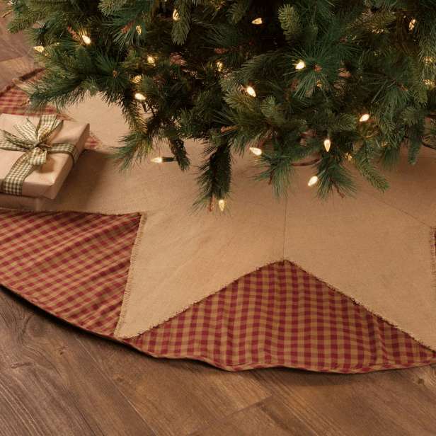Burgundy Check Star Tree Skirt - Piper Classics