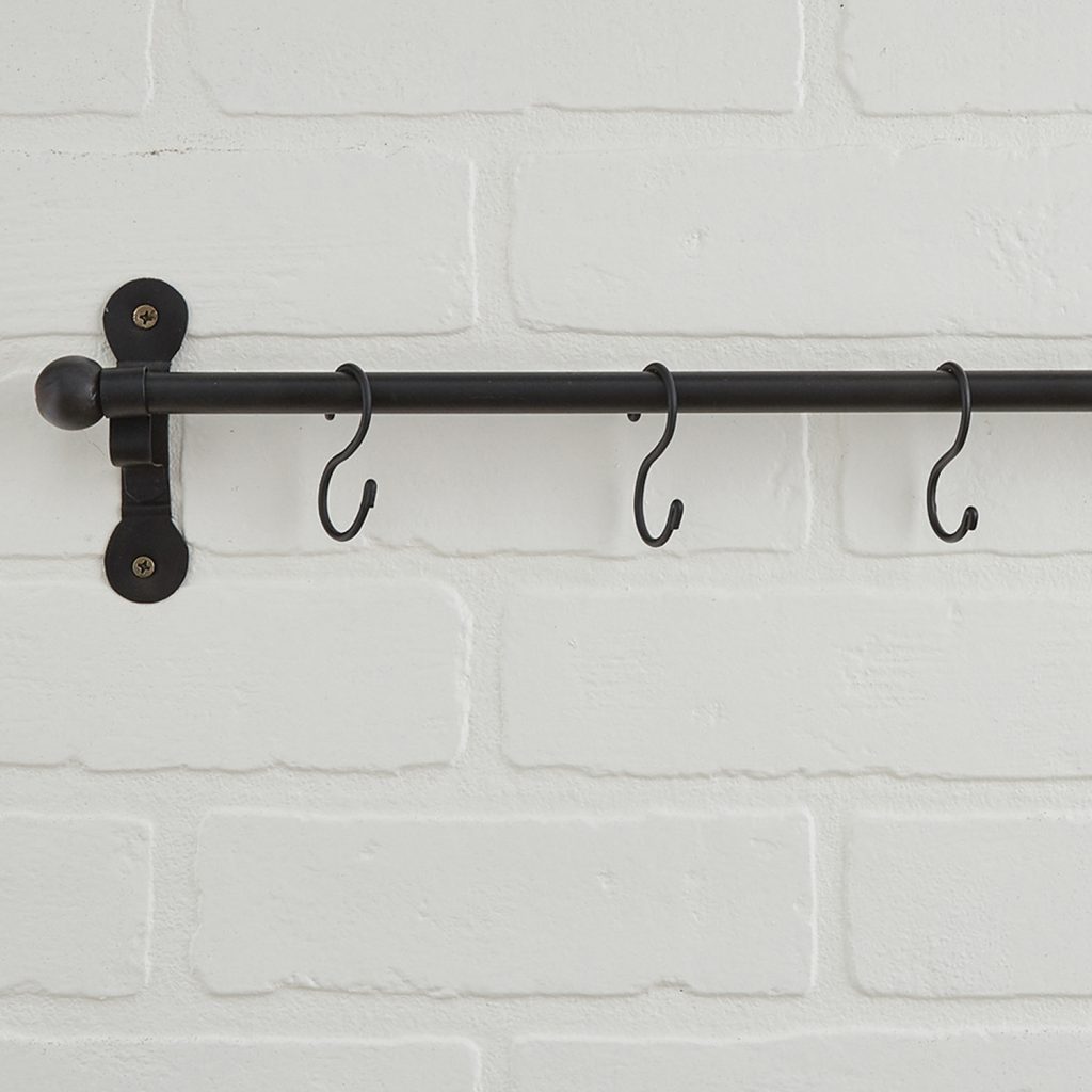 Black Metal Bar w/6 S Hooks - 4″H X 25″L X 1″D, Pre Drilled Holes