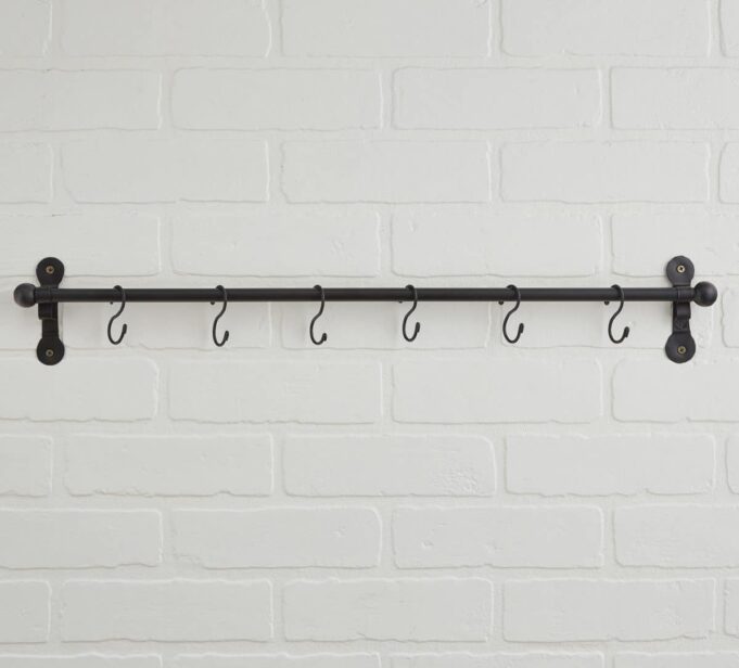 Black Metal Bar w/6 S Hooks - 4″H X 25″L X 1″D, Pre Drilled Holes