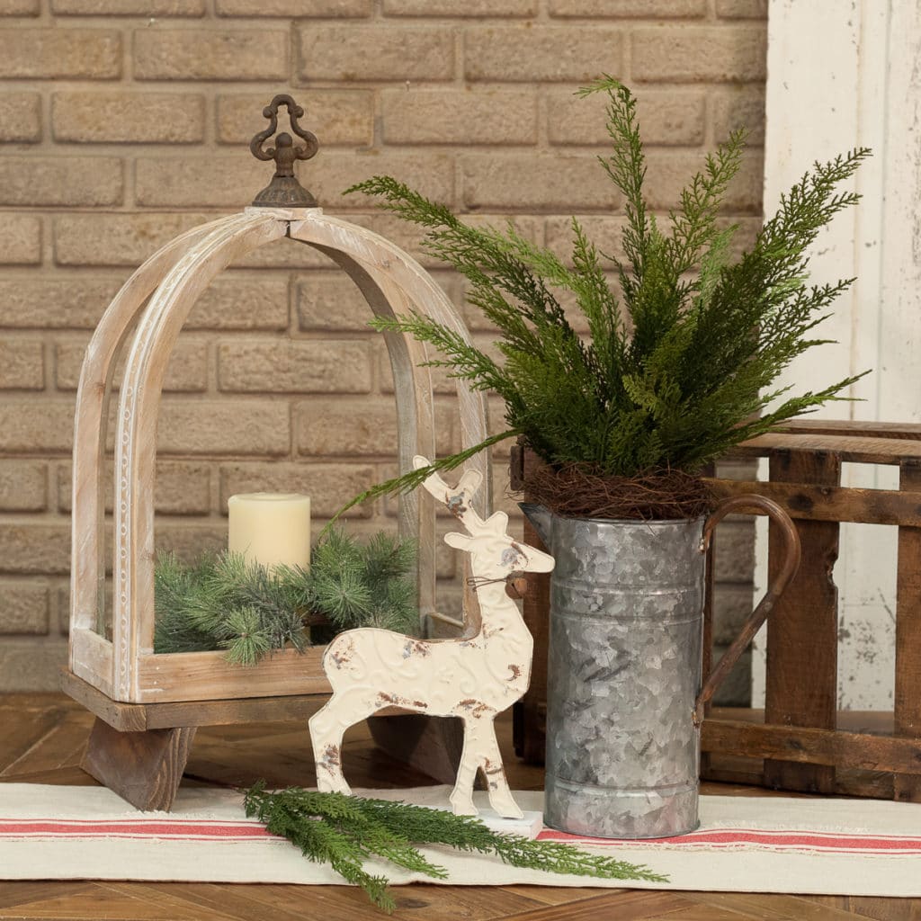 Wooden Lantern Table Sconce with Embossed Details - 21″ x 14″ W x 8″ D