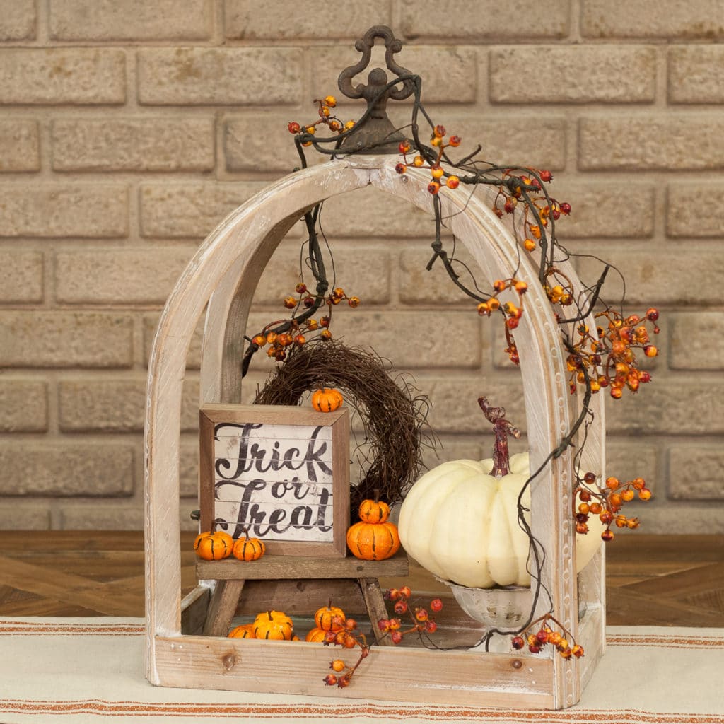 Wooden Lantern Table Sconce with Embossed Details - 21″ x 14″ W x 8″ D