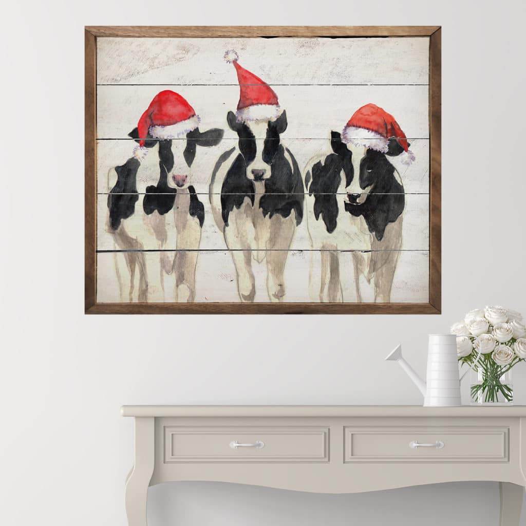 Three Christmas Cows Wooden Sign - Piper Classics
