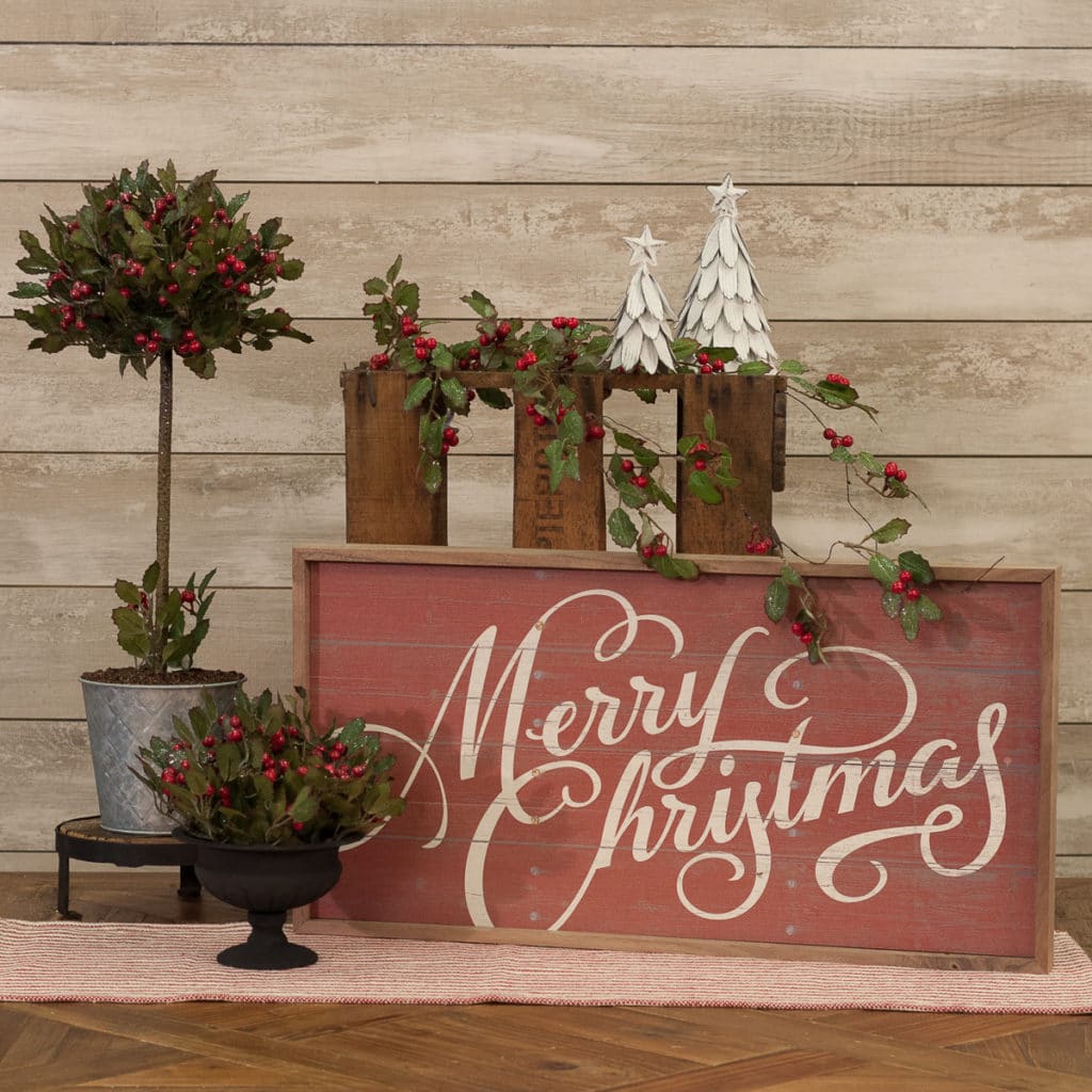 "Merry Christmas" Hand-Painted White & Red Wooden Sign - Various Sizes
