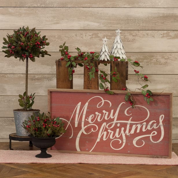 "Merry Christmas" Hand-Painted White & Red Wooden Sign - Various Sizes