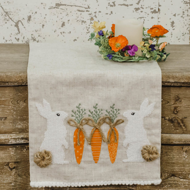 Linen Easter Table Runner w/ Rabbits & Carrots - 72" - Piper Classics