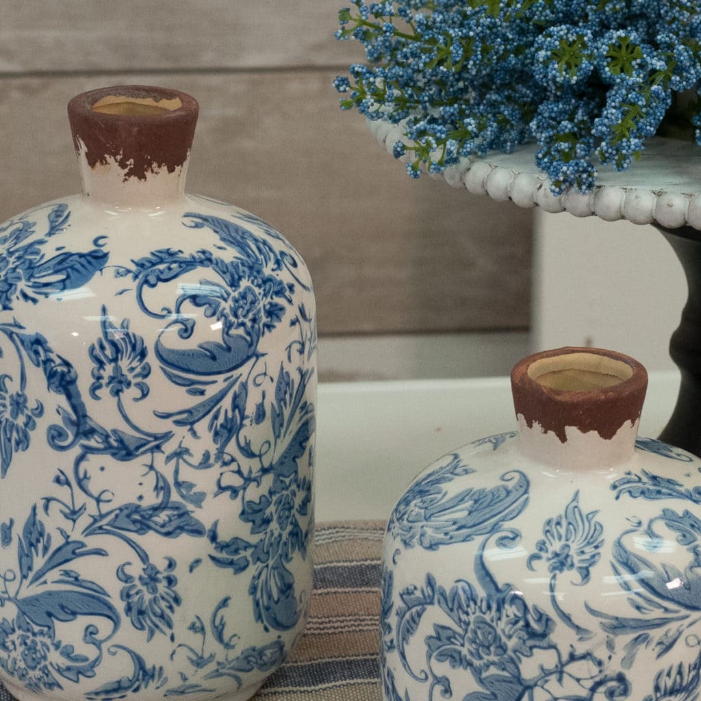 Blue Floral Ceramic Bottles - Set/2 Assorted - Piper Classics