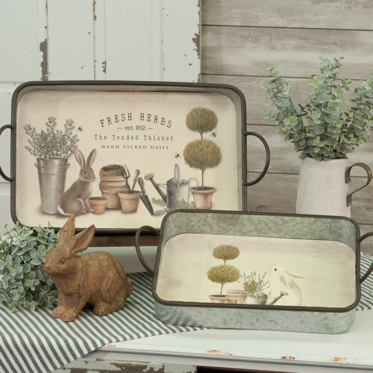 Rabbit & Topiaries Trays - Set/2 - Piper Classics