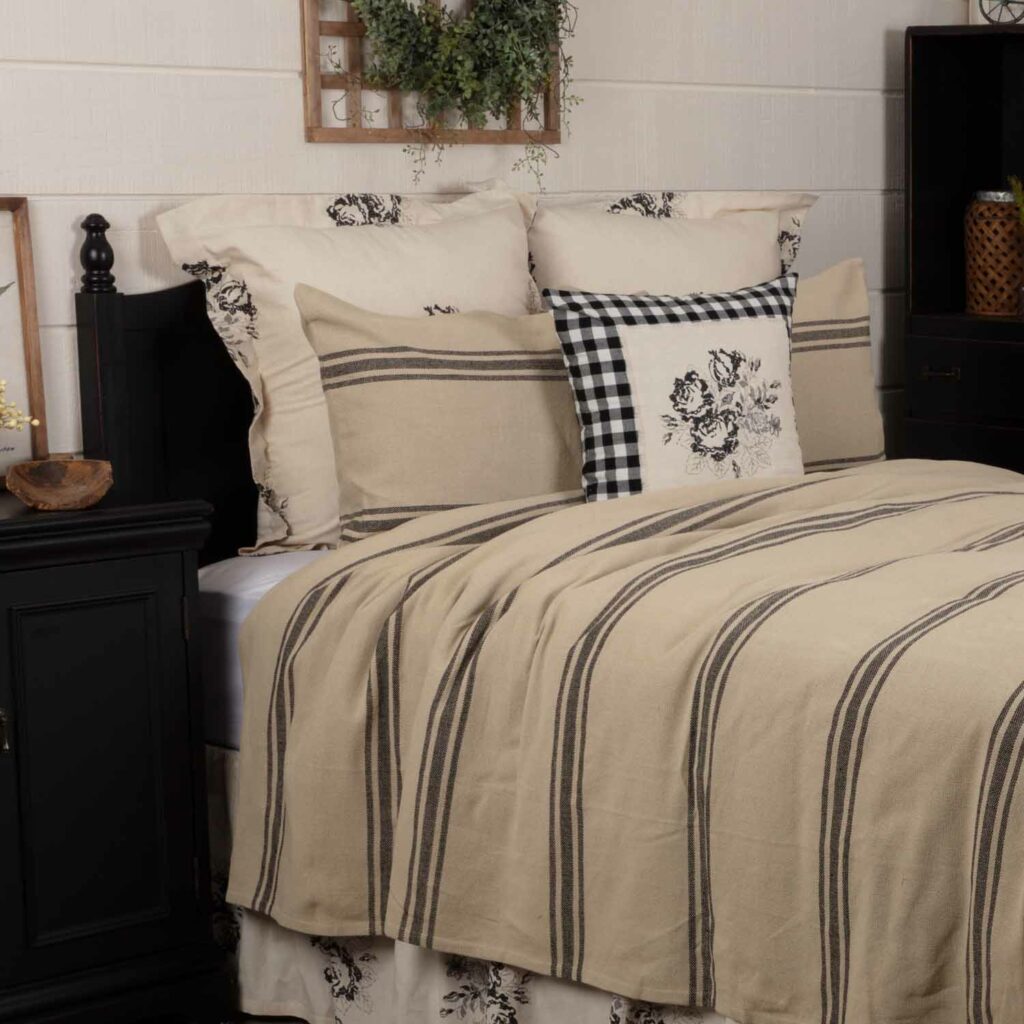 Mill House Stripe Black Coverlets - Piper Classics