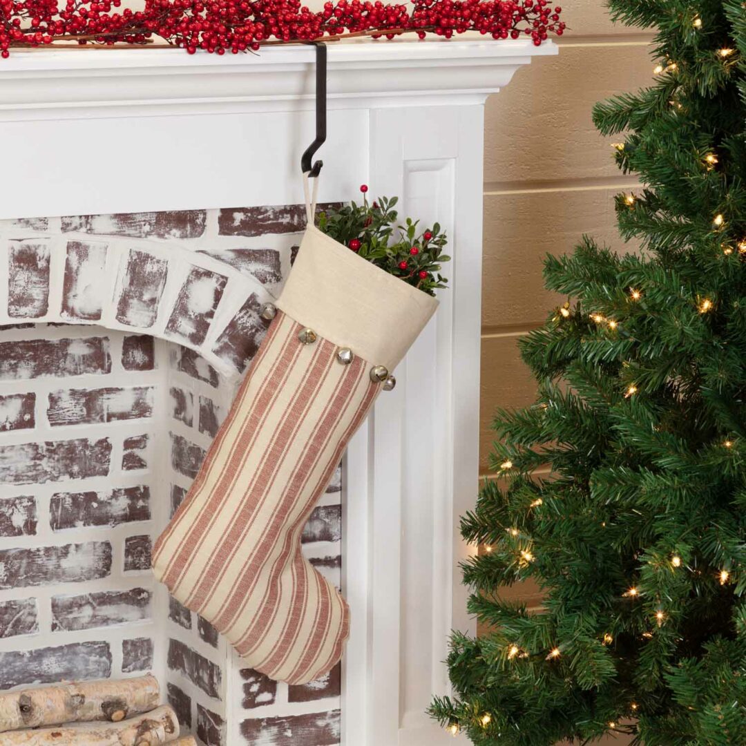 Sleigh Bells Ring Red Ticking Stripe Stocking | Christmas & Holiday ...
