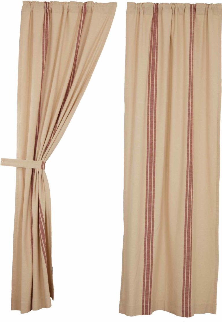Market Place Red Grain Sack Stripe Panels – 84″ Set/2 - Piper Classics