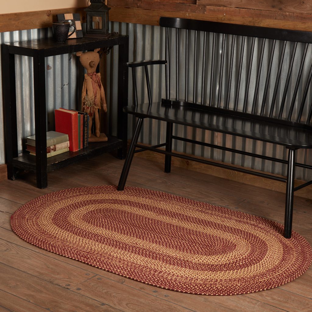 Country Style Braided Jute Rugs - Burgundy