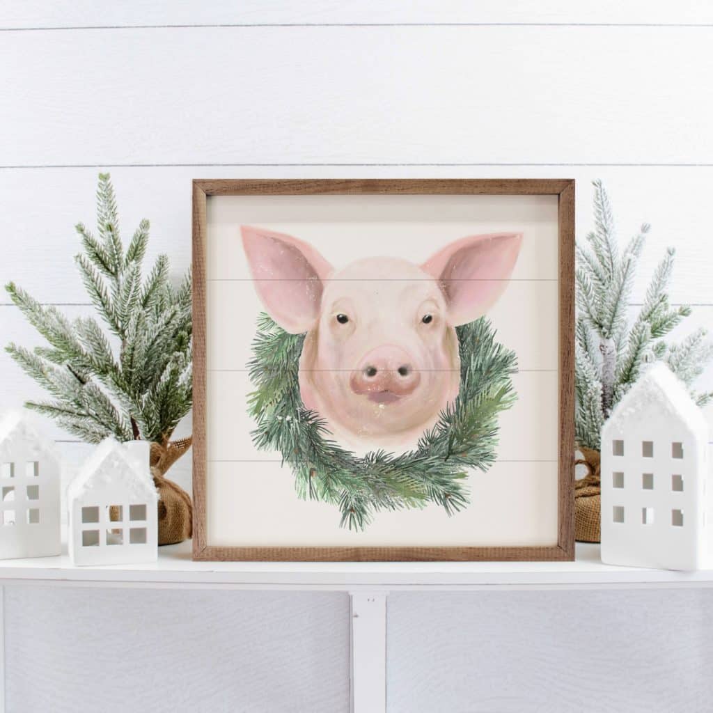 Wreath Pig Wooden Sign - Piper Classics