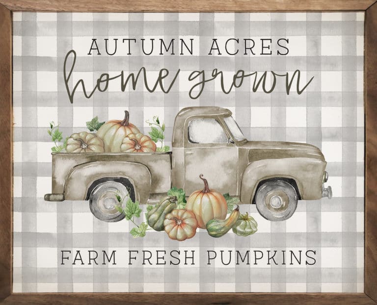 Autumn Acres Pumpkins Truck Plaid Wooden Sign - Piper Classics