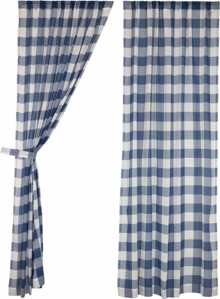 Madison Check Blue Sheer Drapes - 96" Set/2 - Piper Classics