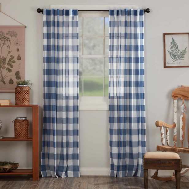 Madison Check Blue Sheer Drapes - 96" Set/2 - Piper Classics