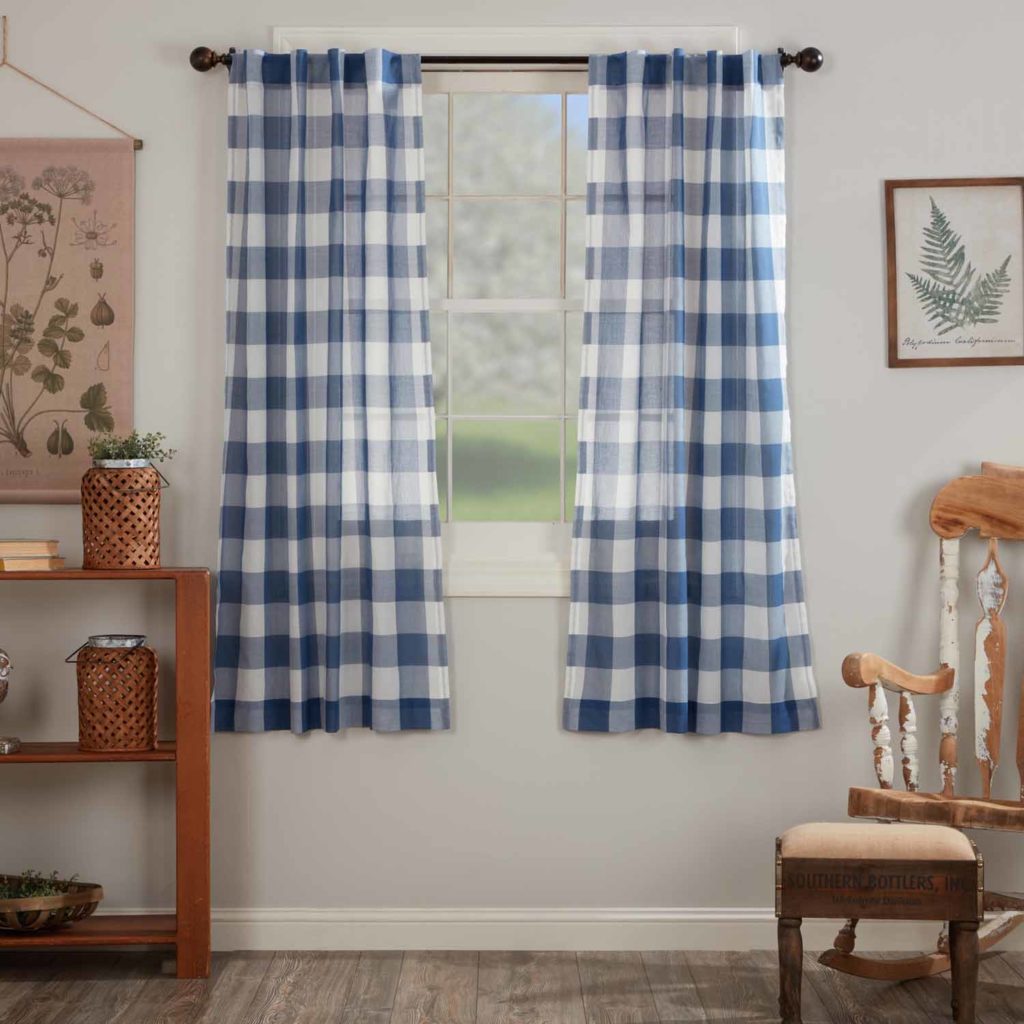 Madison Check Blue Sheer Drapes - 63" Set/2 - Piper Classics