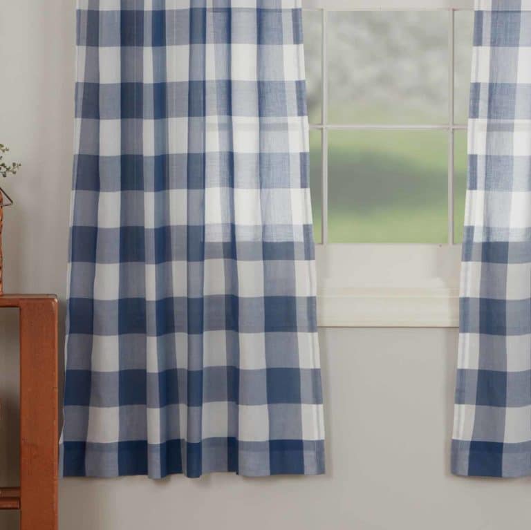 Madison Check Blue Sheer Drapes - 63" Set/2 - Piper Classics