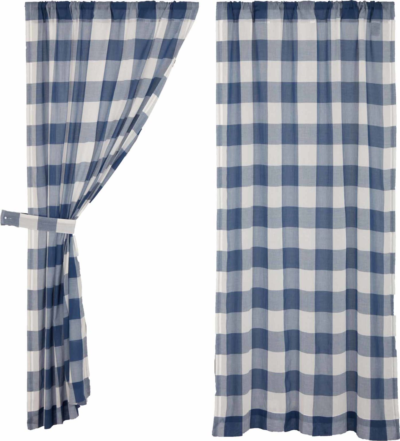 Madison Check Blue Sheer Drapes - 63" Set/2 - Piper Classics