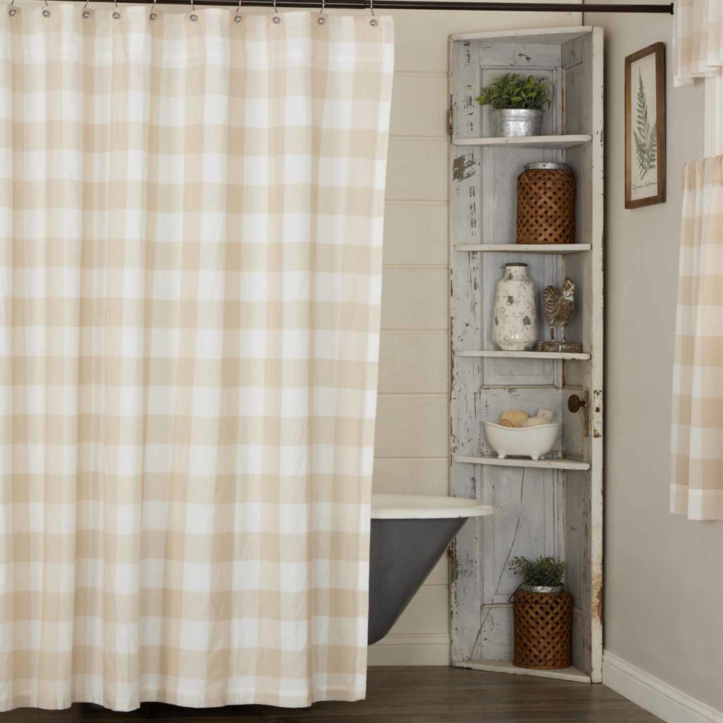 Madison Check Natural Shower Curtain - Piper Classics