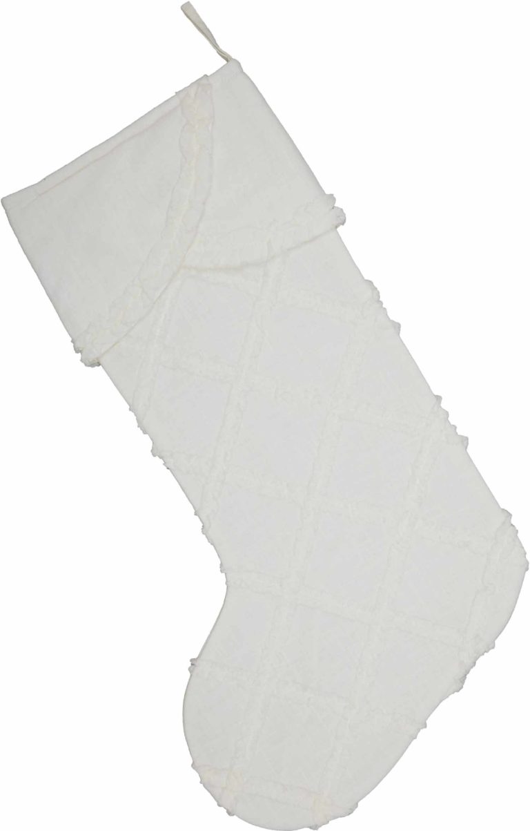 White Christmas Stocking - Quilted Diamond Design with Micro-Ruffle Edge