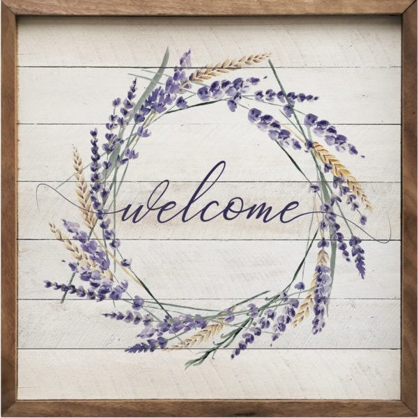 Lavender Welcome Wreath Wooden Sign - Piper Classics