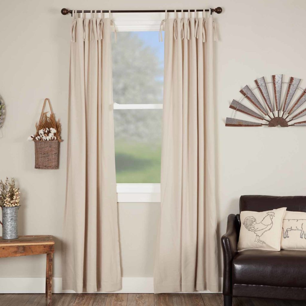 Solid Creme Market Place Natural Tie Top Panels - Set of 2, 100% Cotton