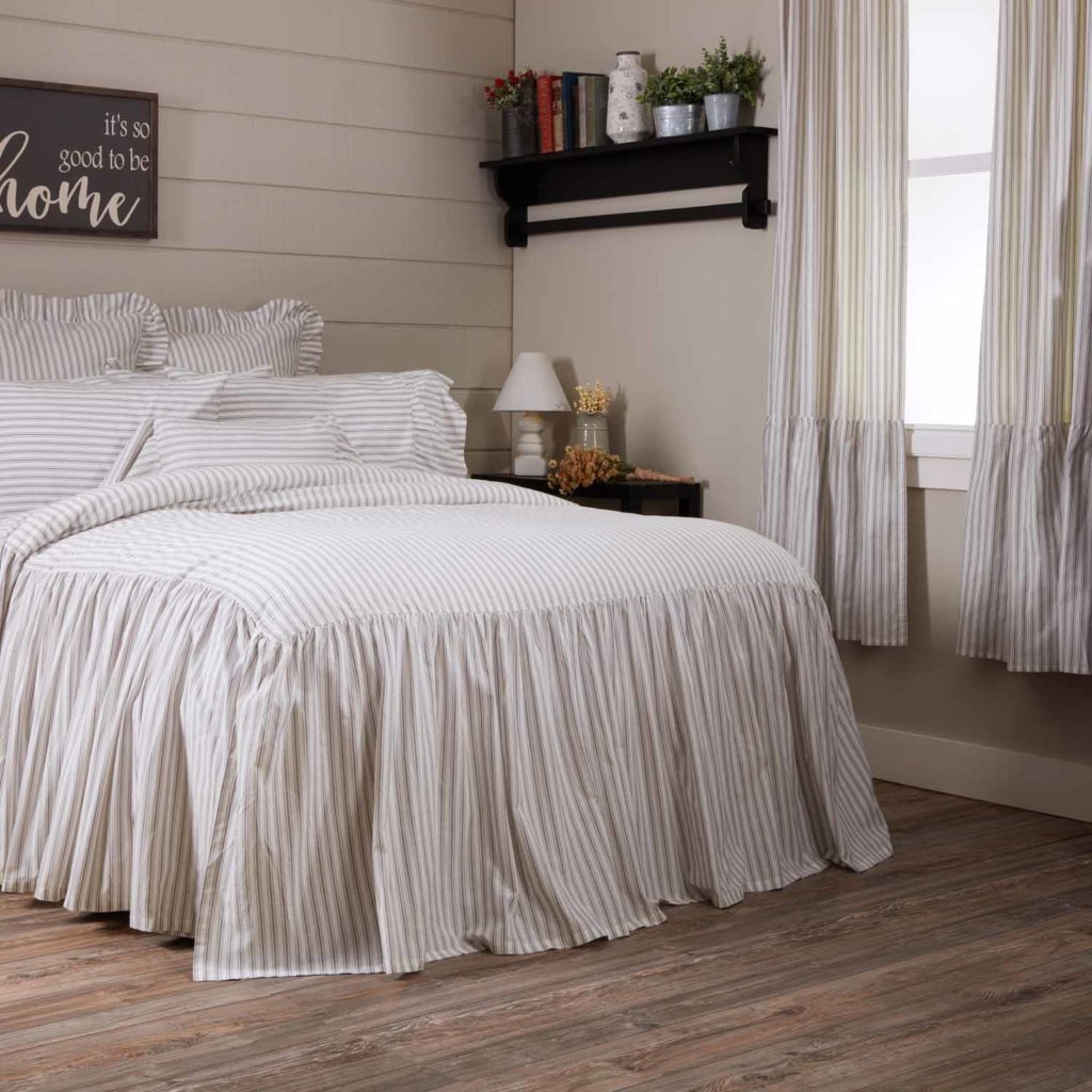 Timeless Ticking Gray Ruffled Bedspreads - Piper Classics