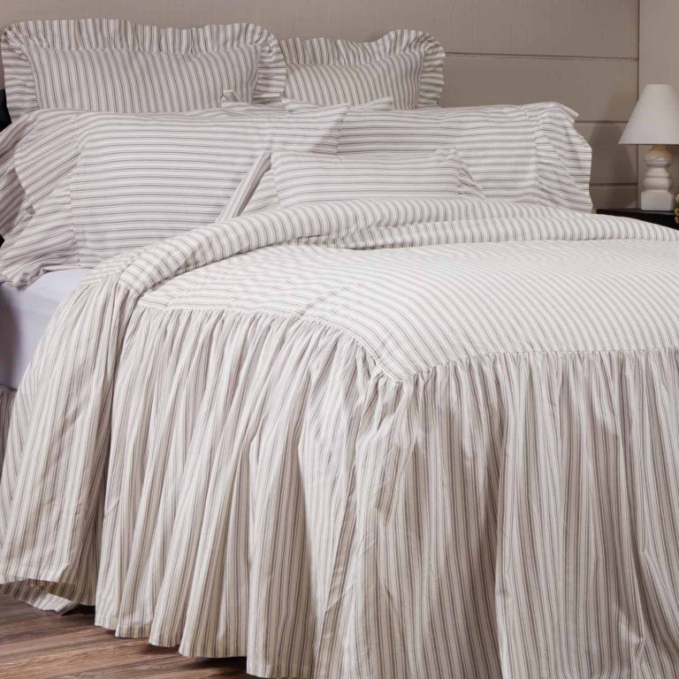 Timeless Ticking Gray Ruffled Bedspreads - Piper Classics