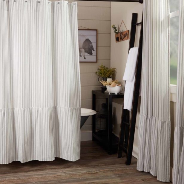Timeless Ticking Gray Ruffled Shower Curtain - Piper Classics