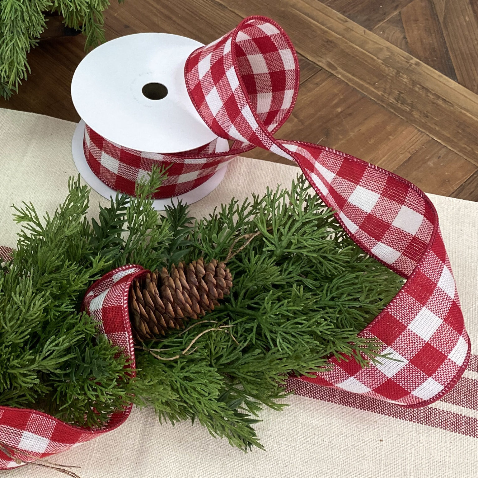 Red & White Double Sided Check Garland Ribbon - Piper Classics