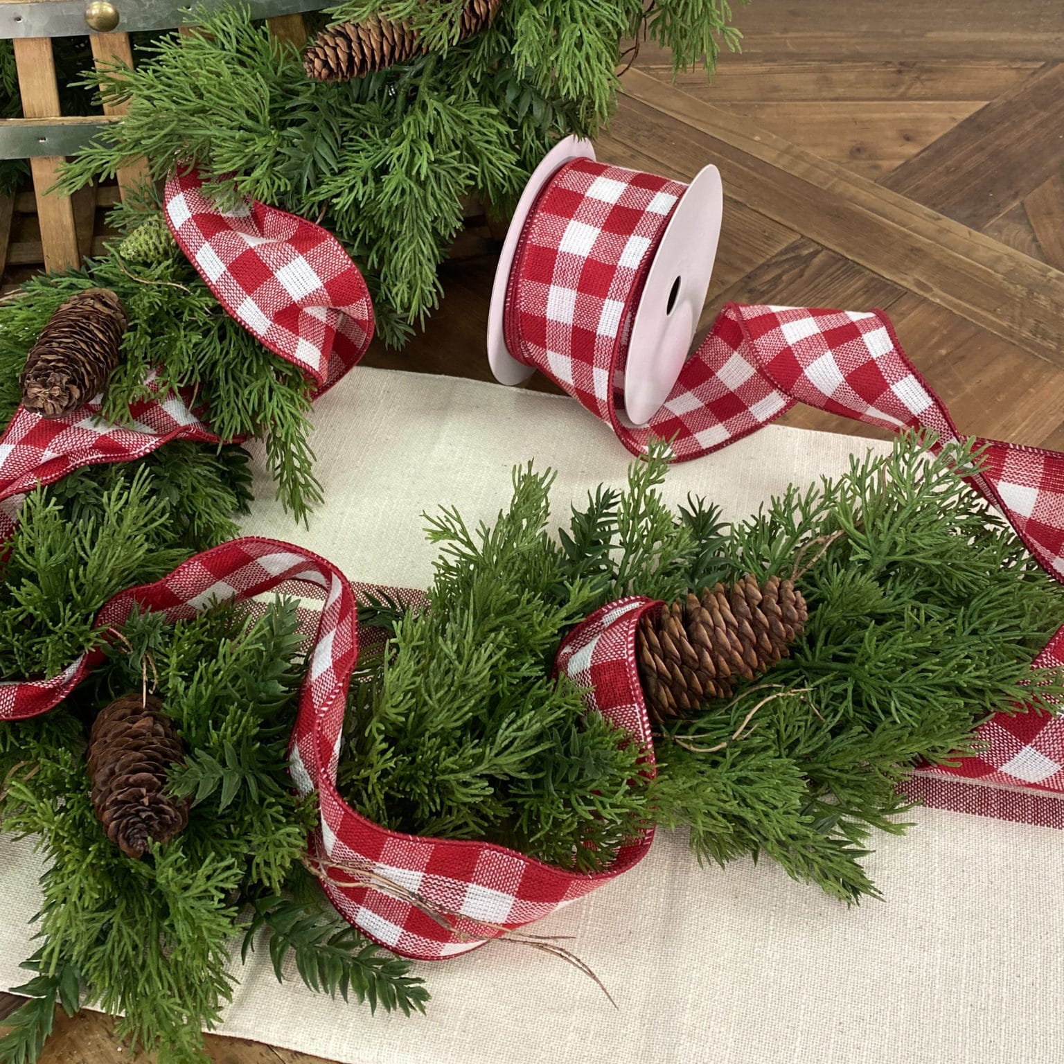 Red & White Double Sided Check Garland Ribbon - Piper Classics