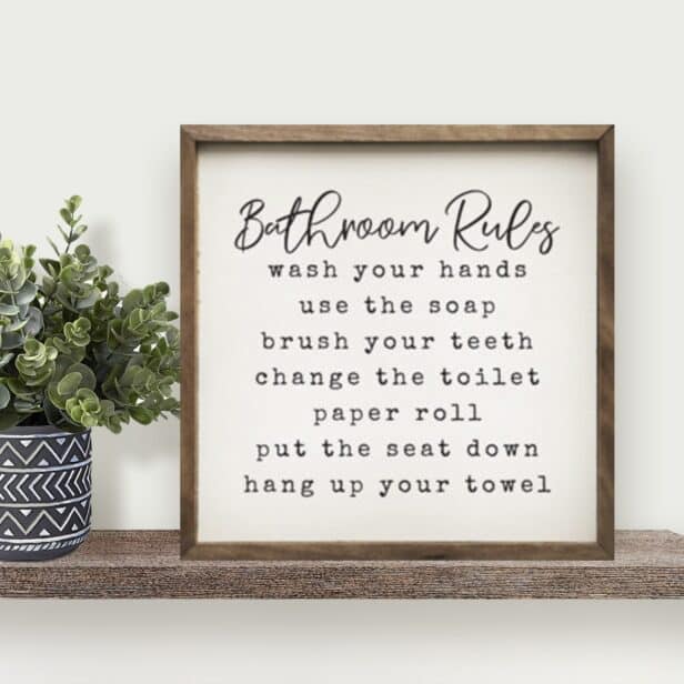 Bathroom Rules Wooden Sign - Piper Classics