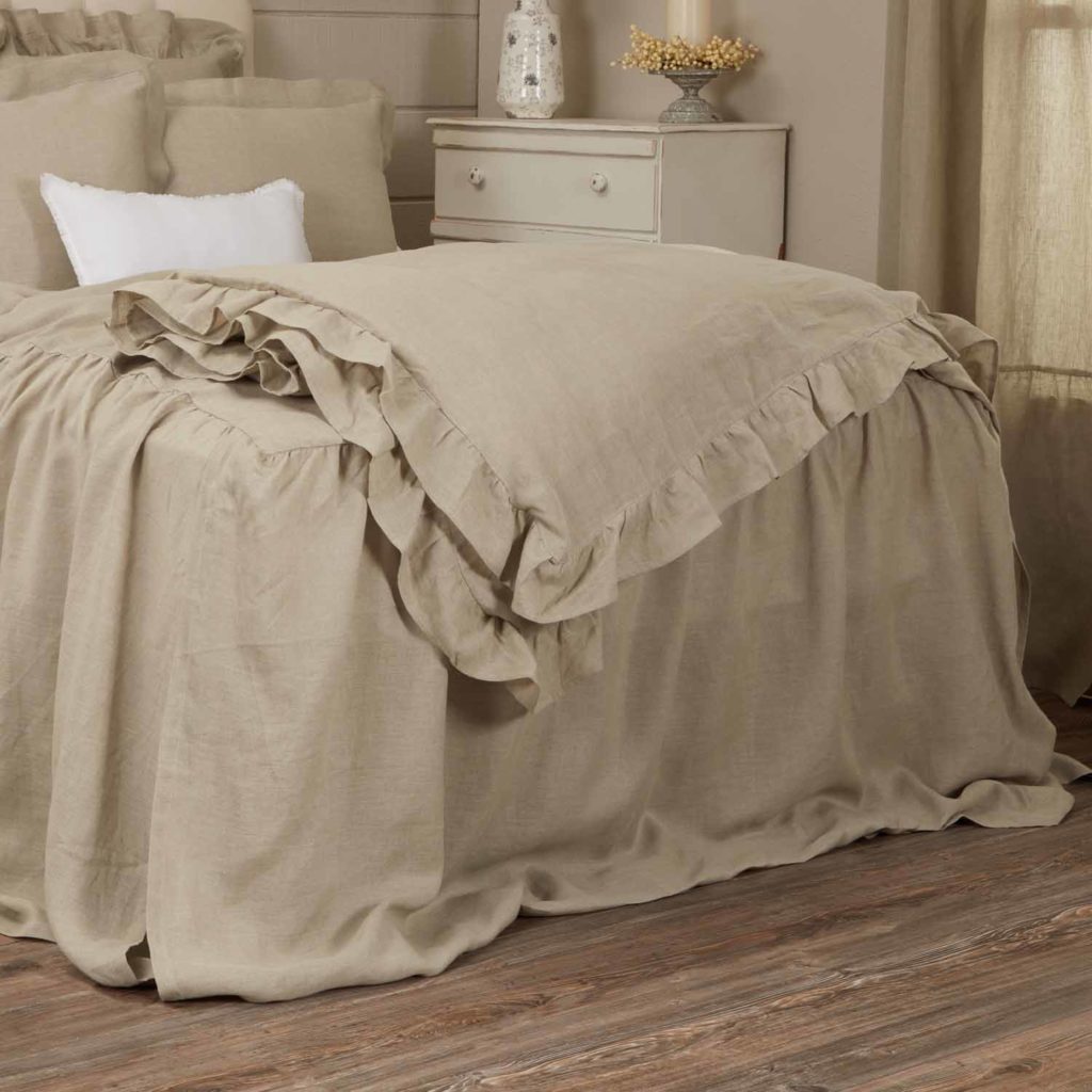 Provincial Linen Natural Bedspread - King-Sized, 36" Ruffle in Taupe