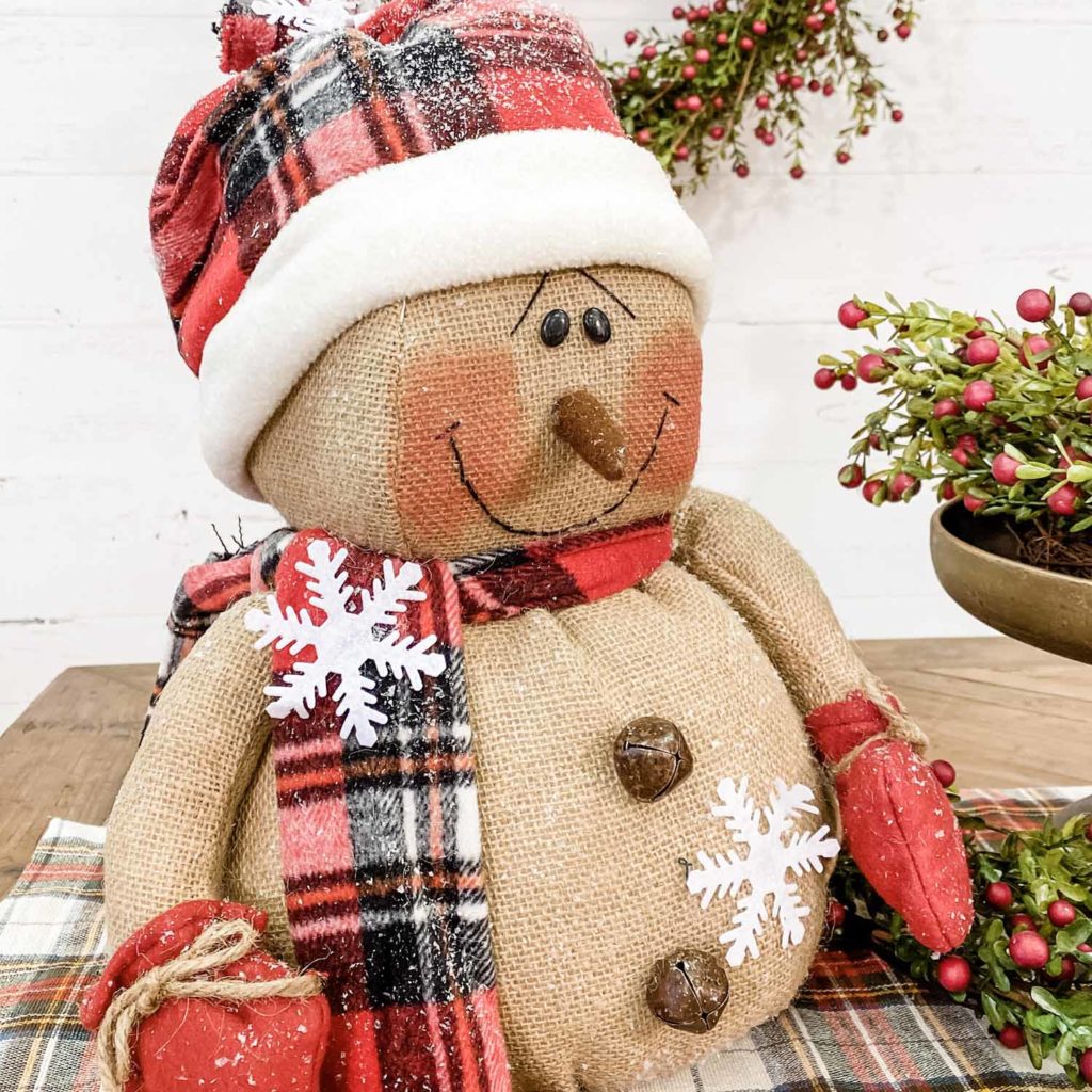 Happy Red & Black Check Burlap Snowman - Piper Classics